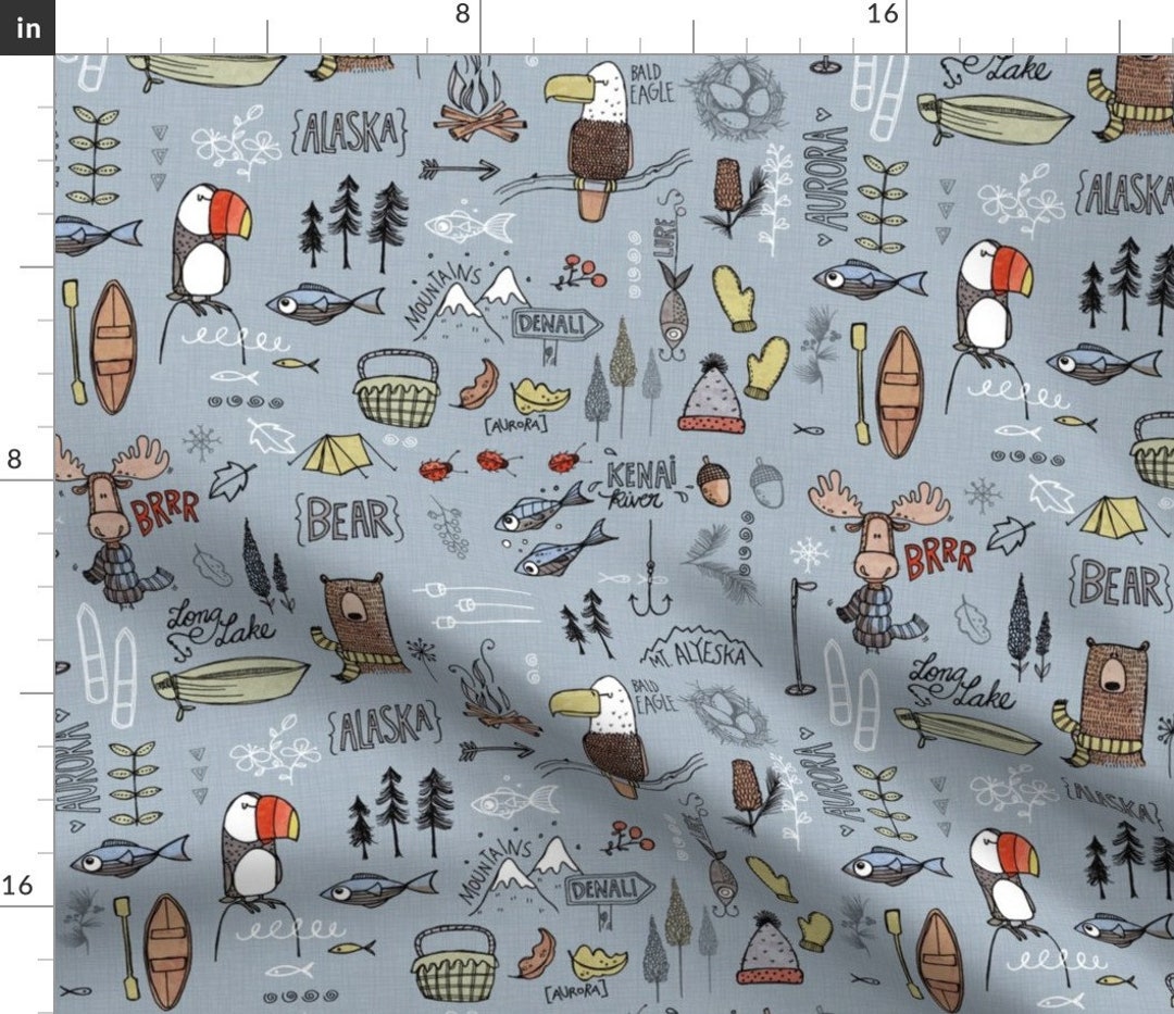 Boho Alaskan Adventures Fabric Alaskan Adventure Blue by Mulberry Tree ...