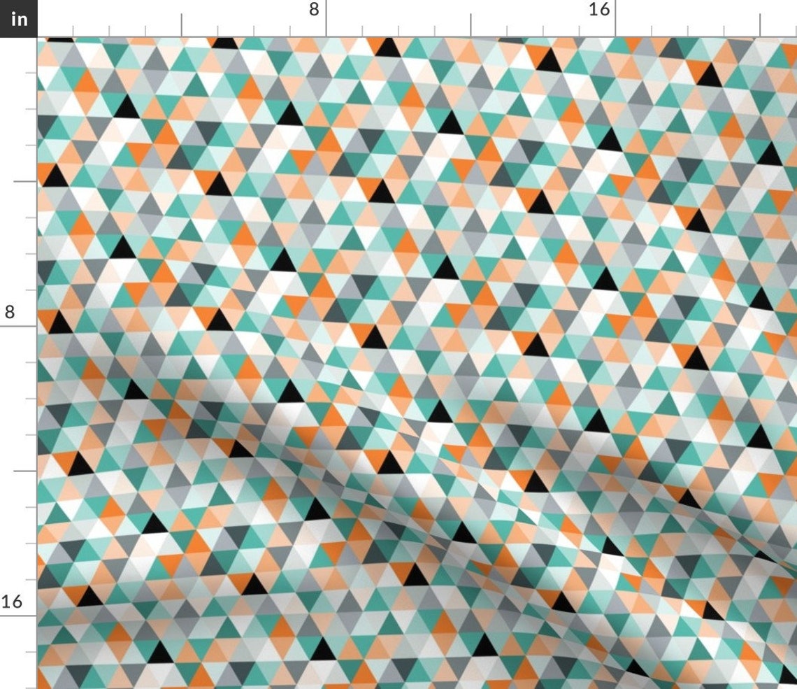 Modern Triangle Fabric Triangles in Teal by Heleenvanbuul - Etsy