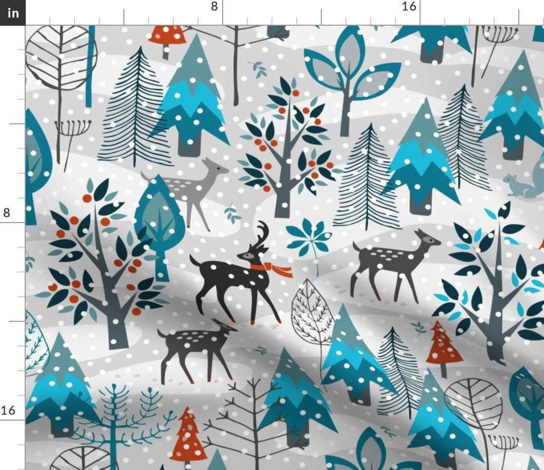 Winter Wonderland Fabric Winter Snow Woodland Animals by | Etsy