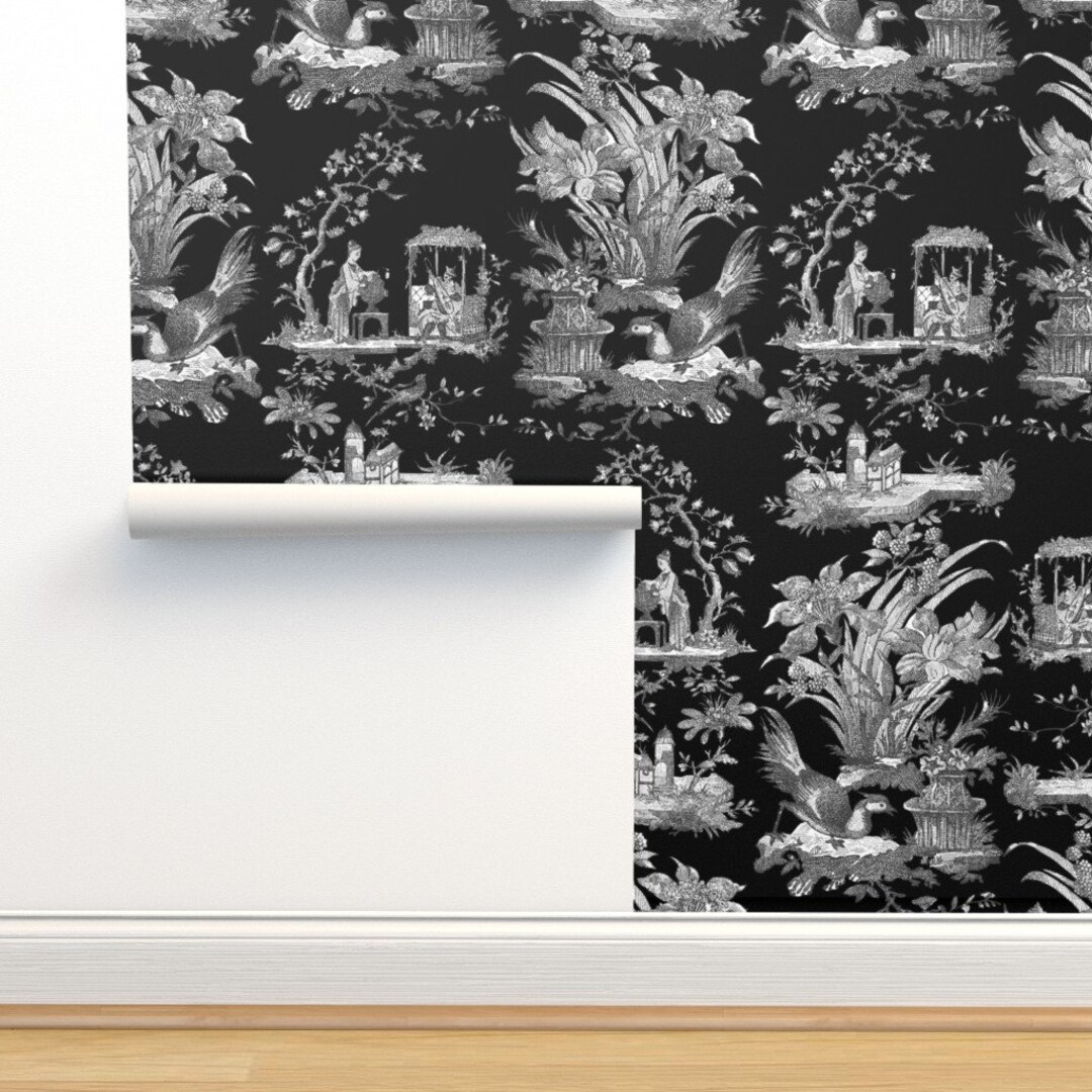 Toile Wallpaper Chinoiserie Toile by Peacoquettedesigns - Etsy