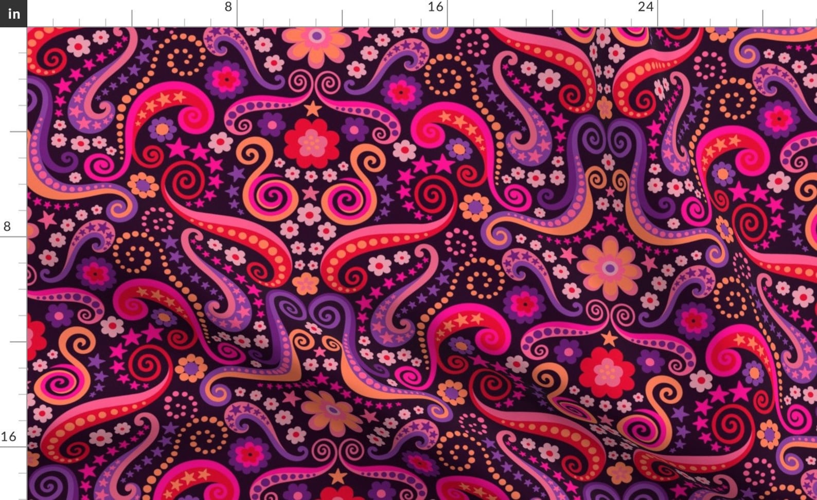 1970s Cotton Fat Quarters - Retro Hot Pink Flower Power Psychedelic ...