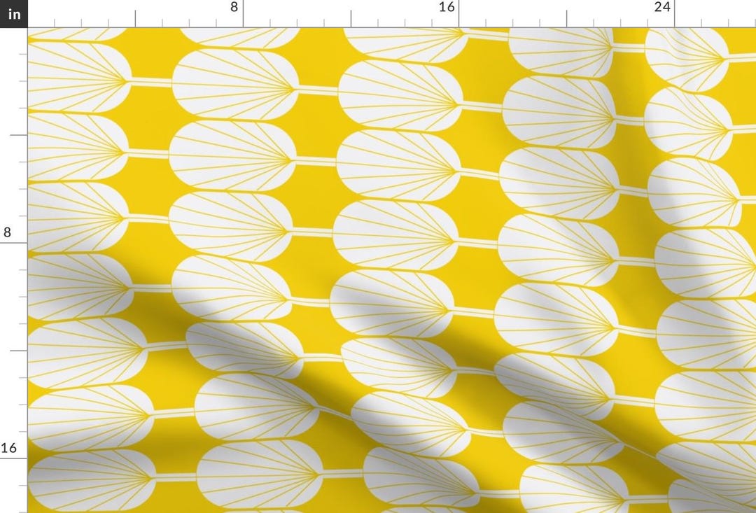 Yellow Fans Fabric - Fanpod Gold and White by Ninaribena - Mod Yellow ...
