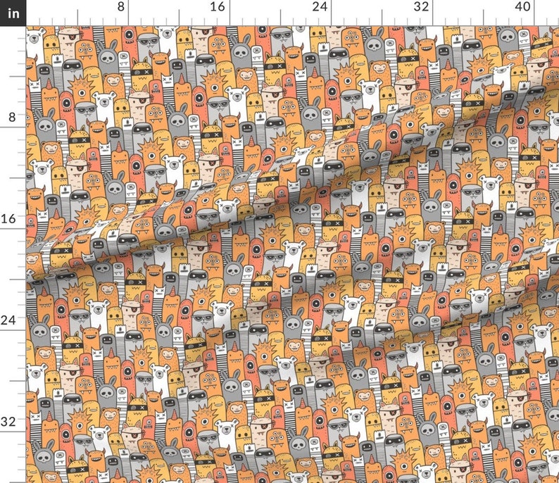 Monsters Fabric Monsters And Friends Orange By Caja Design | Etsy