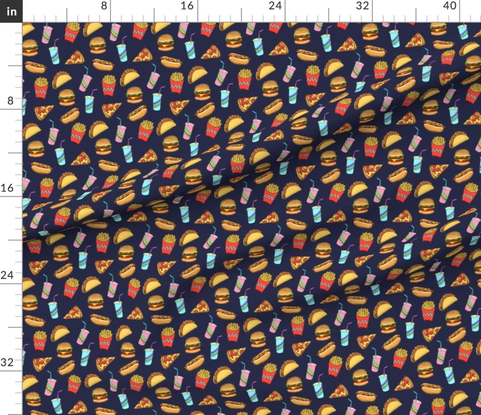 Junk Foods Fabric Painted Fast Food on Navy by Micklyn Hot - Etsy