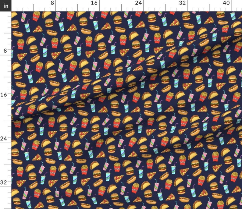 Junk Foods Fabric Painted Fast Food on Navy by Micklyn Hot - Etsy