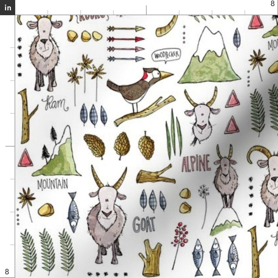 Woodland Goat Fabric Billy Goat Billy Goat by Mulberry Tree | Etsy