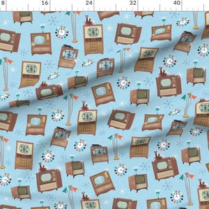 Blue Tv's Pattern 1950s Fabric - 1950s Tv Sets Angled by Vinpauld ...