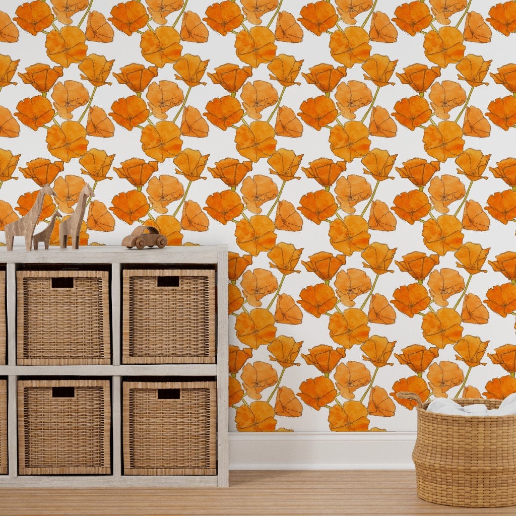 Poppy Wallpaper Poppy Pattern by Studiodena Bold Mod - Etsy