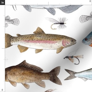 Fish Upholstery Fabric- Fly Fishing by Twigandmoth - Fishing Salmon ...