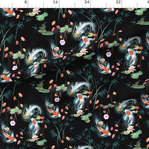 Koi Fish Fabric Japanese Water Garden Black by Designed by Debby ...