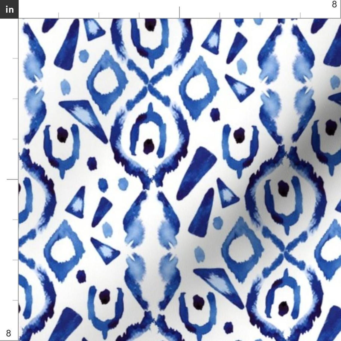 Watercolor Ikat Fabric - Blue Ikat Watercolor Indigo Boho White Tribal ...