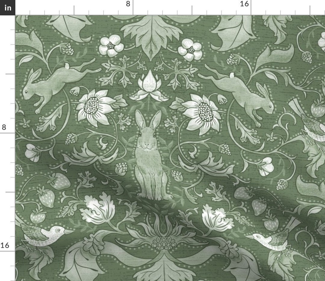 Sage Woodland Fabric Rabbits in the Hedgerow by Vinpauld Damask Rabbits ...