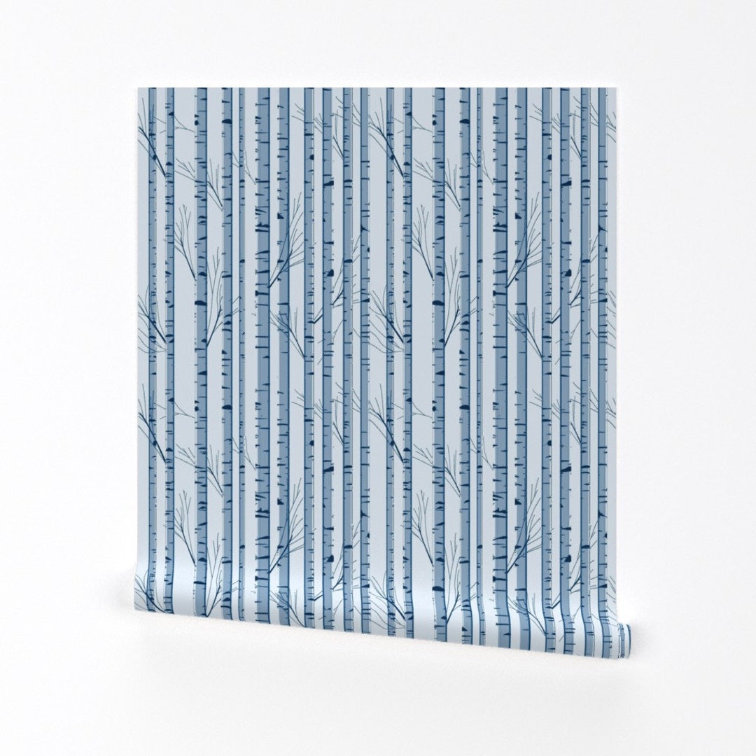 Birch Trees Wallpaper Birch Wood by Fabric is My Name Blue White Winter ...
