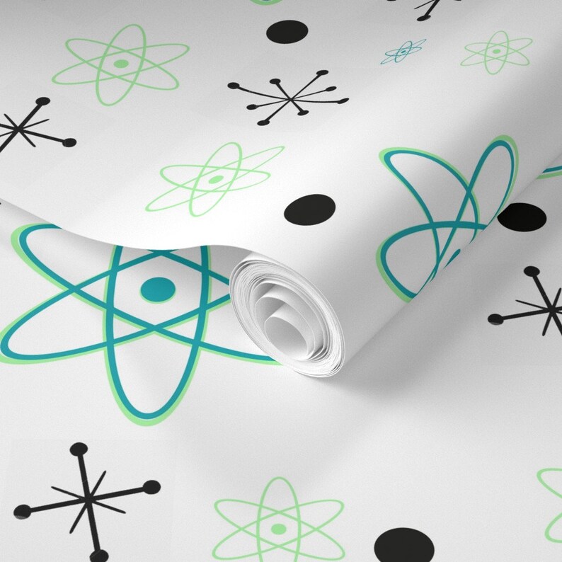 Atomic Wallpaper Atomic Stars Black Turquoise by - Etsy