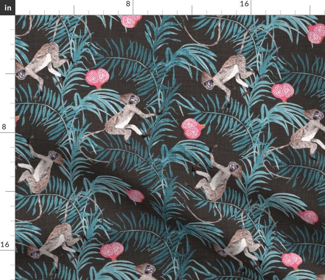 Jungle Monkeys Fabric Fruity Monkeys Onyx by Nouveau - Etsy