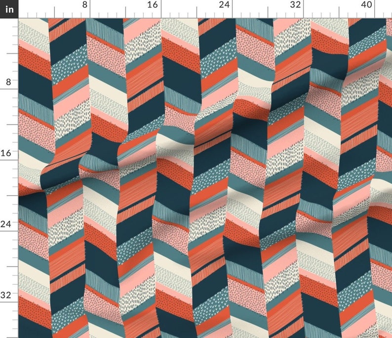 Geometric Chevron Fabric Chevron With Textures Orange and - Etsy