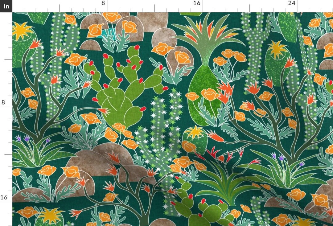 Super Bloom Cactus Fabric - Rain the California Superbloom by Vo Aka ...