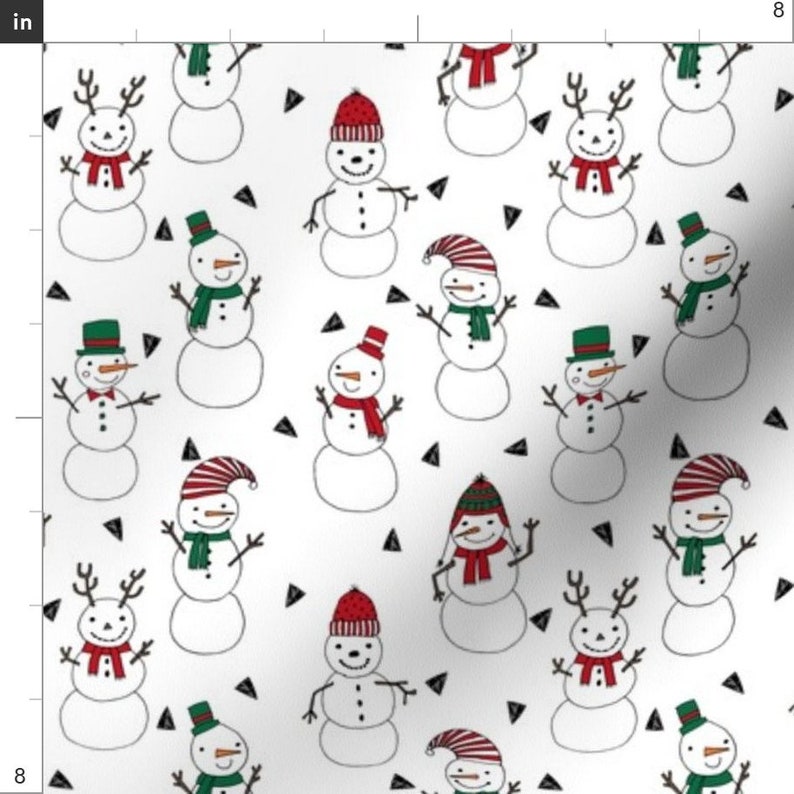 Snowman Fabric Christmas White Red Green Holiday Snowmen By | Etsy