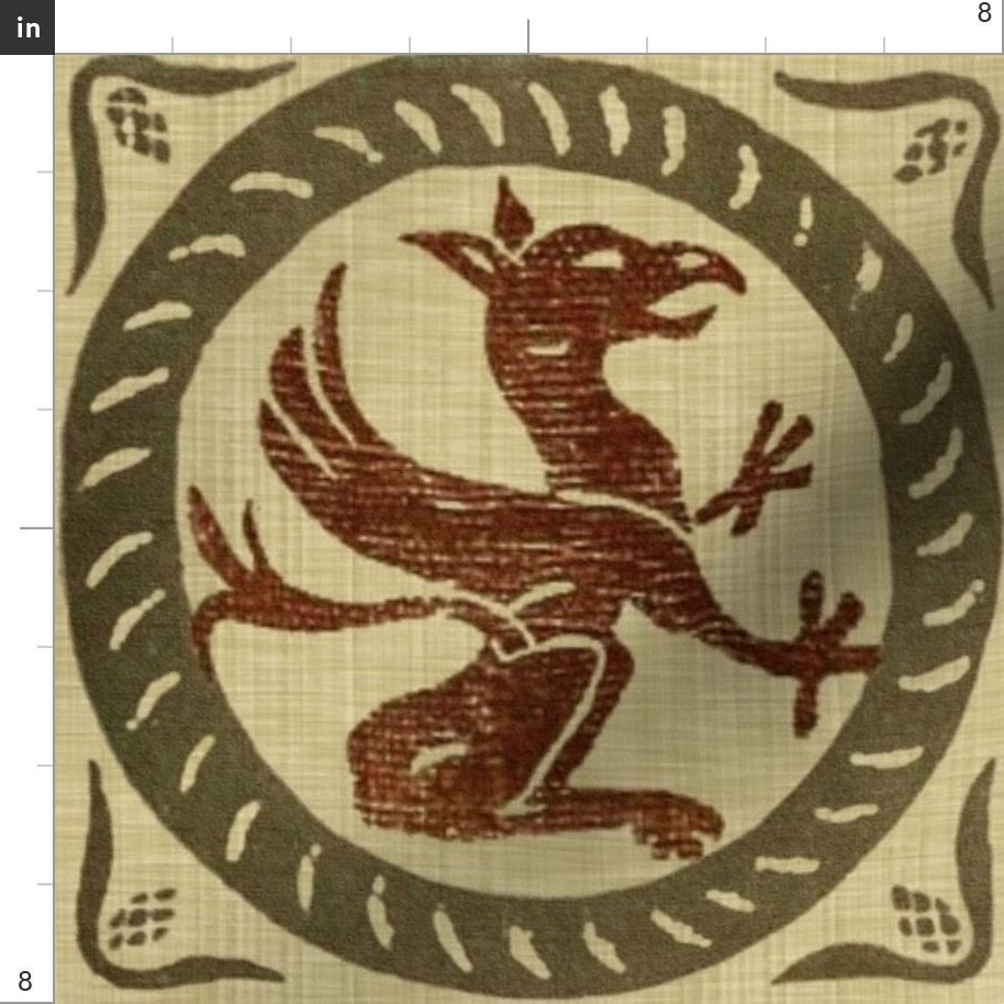 Dragon Tiles Fabric 13th Century Dragon Tile by | Etsy