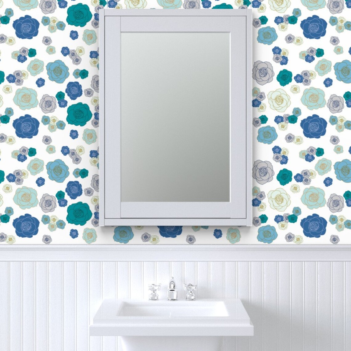Blue Roses Wallpaper Roses In Teal Turquoise By | Etsy