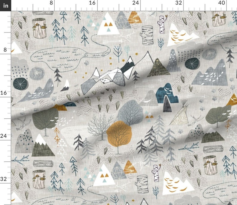 Outdoor Adventure Fabric Max's Map Grey by - Etsy