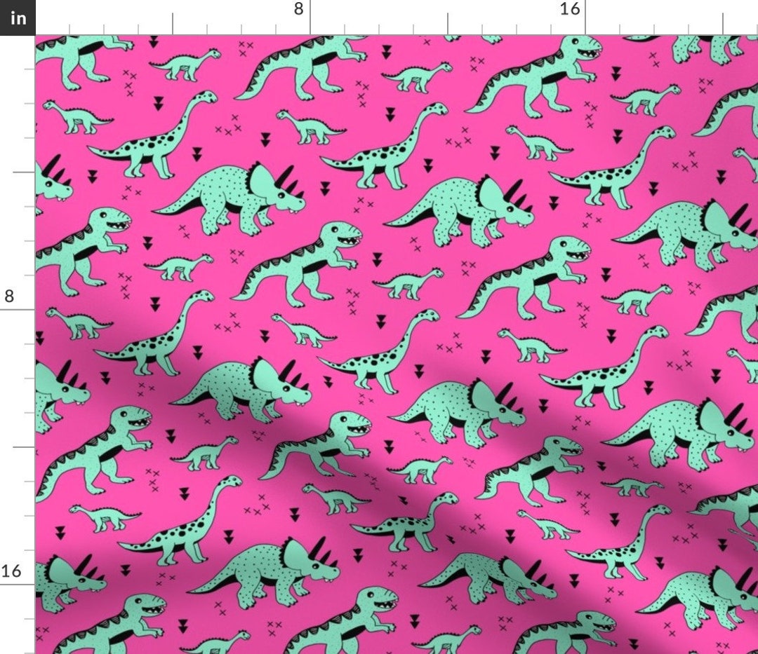 Dino Fabric Cool Scandinavian Kids Dino Friends Dinosaur Pattern Girls ...
