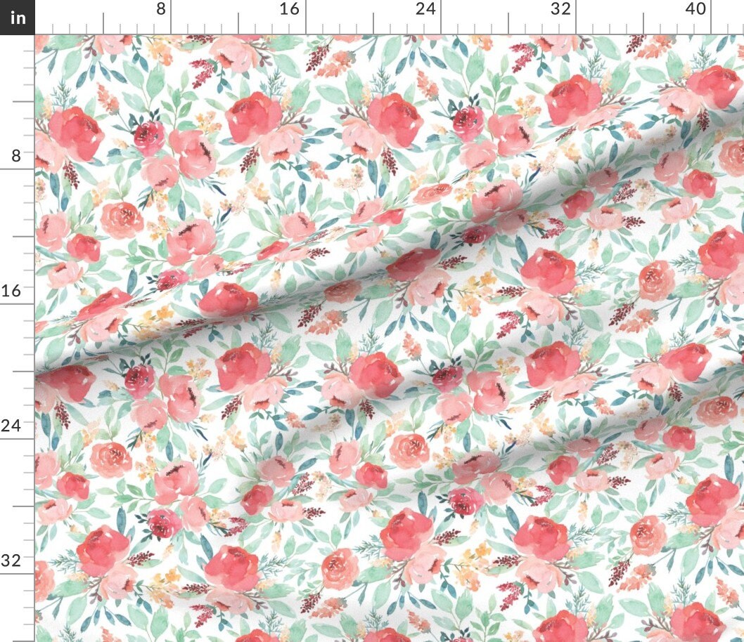 Pink Watercolor Floral Fabric Small Watercolor Flowers On | Etsy