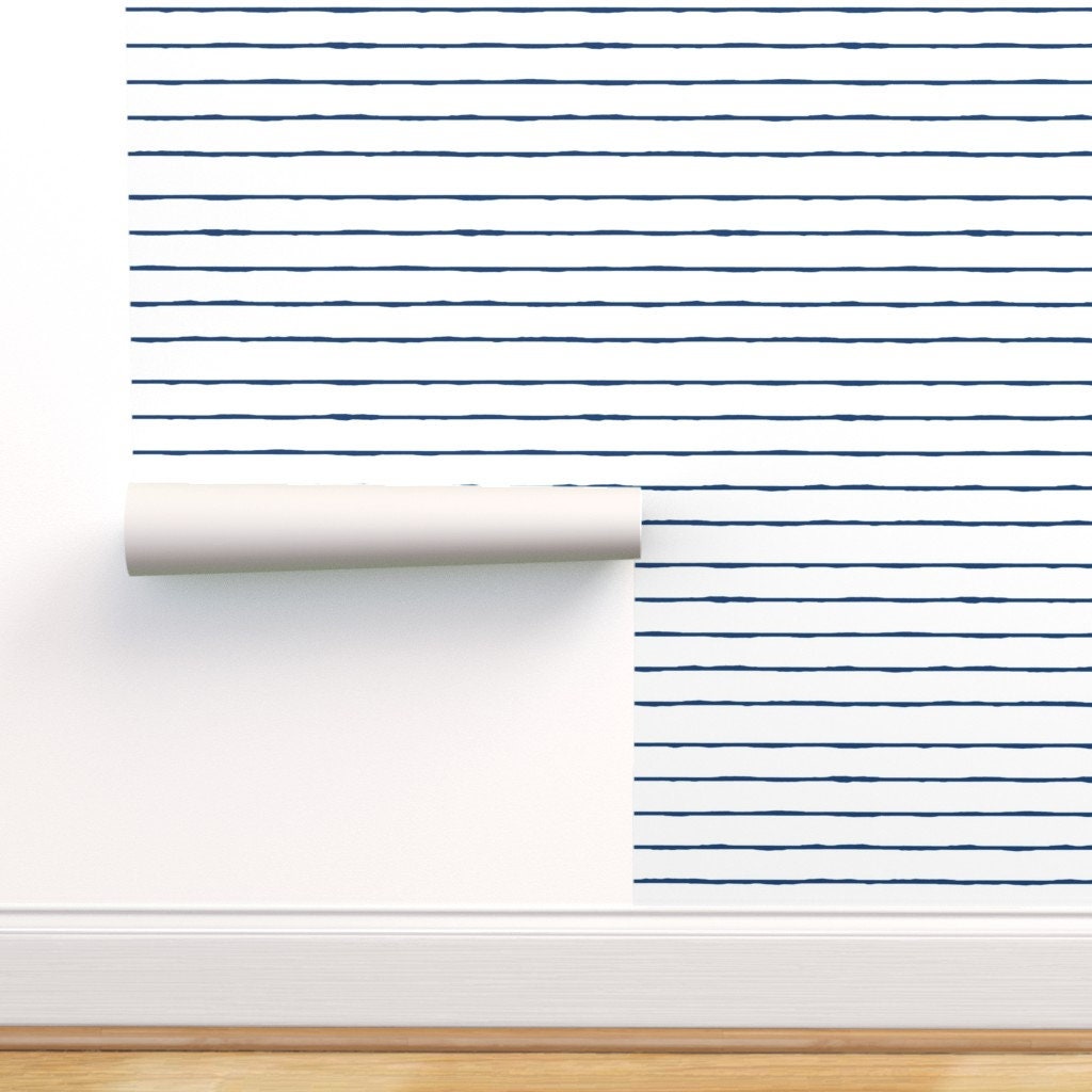 Navy Nautical Stripe Wallpaper Swim Lane Stripe White Navy - Etsy
