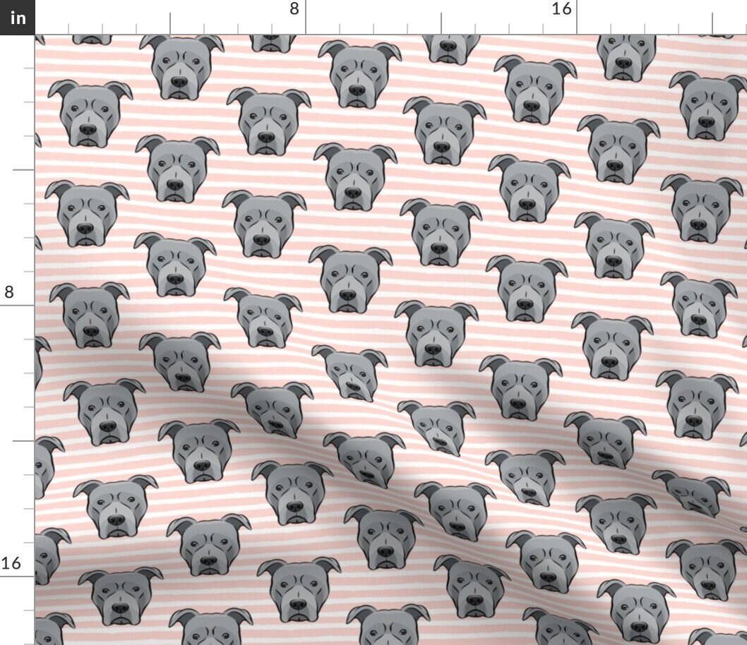 Pitbull Fabric Grey Pit Bull on Stripes Pink by | Etsy