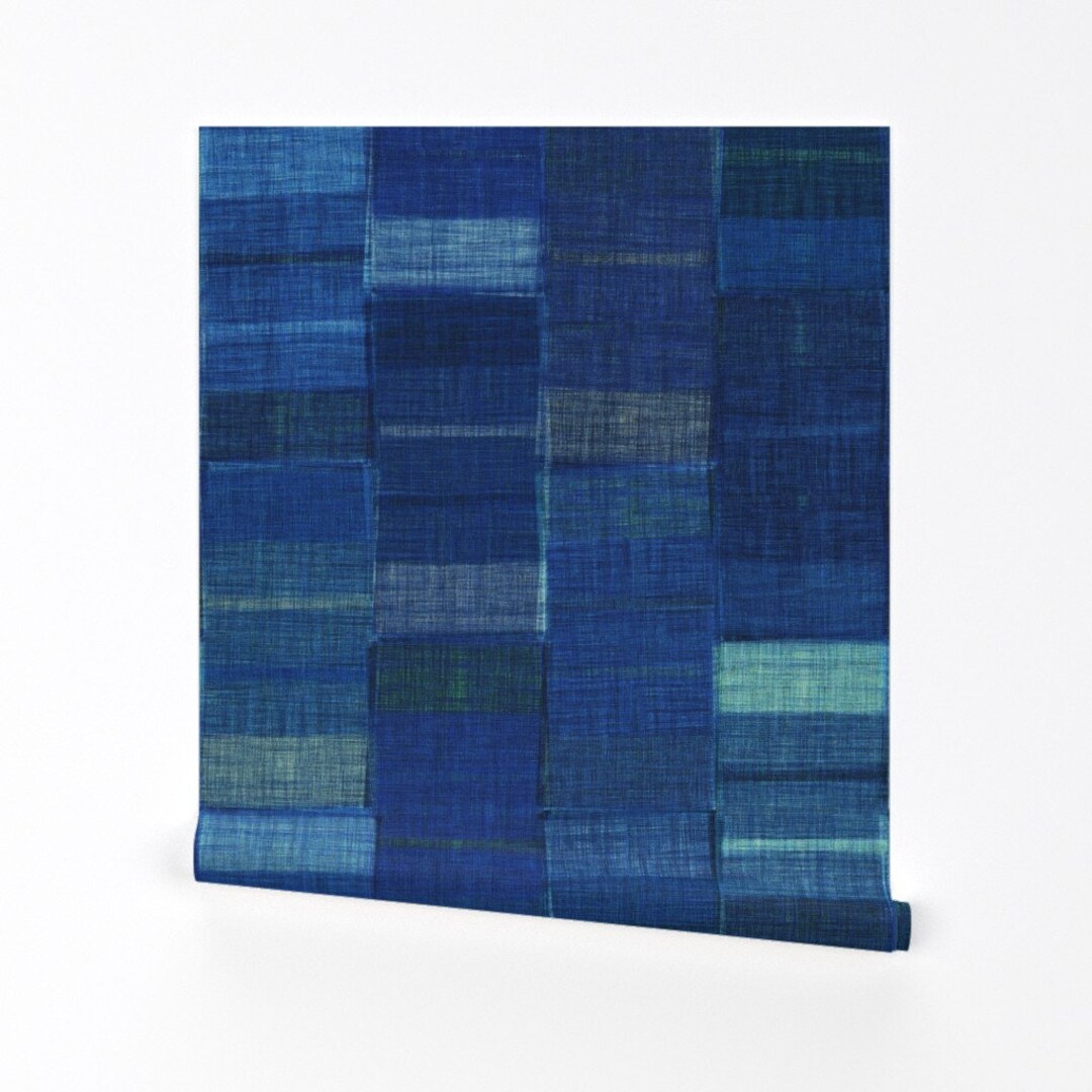 Blue Patchwork Wallpaper Chroma Stacks by Ormolu Indigo Cobalt ...