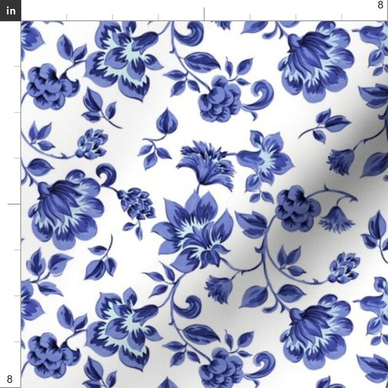 Simple Blue Flowers Fabric Fleurs De Provence Provencal Blue - Etsy