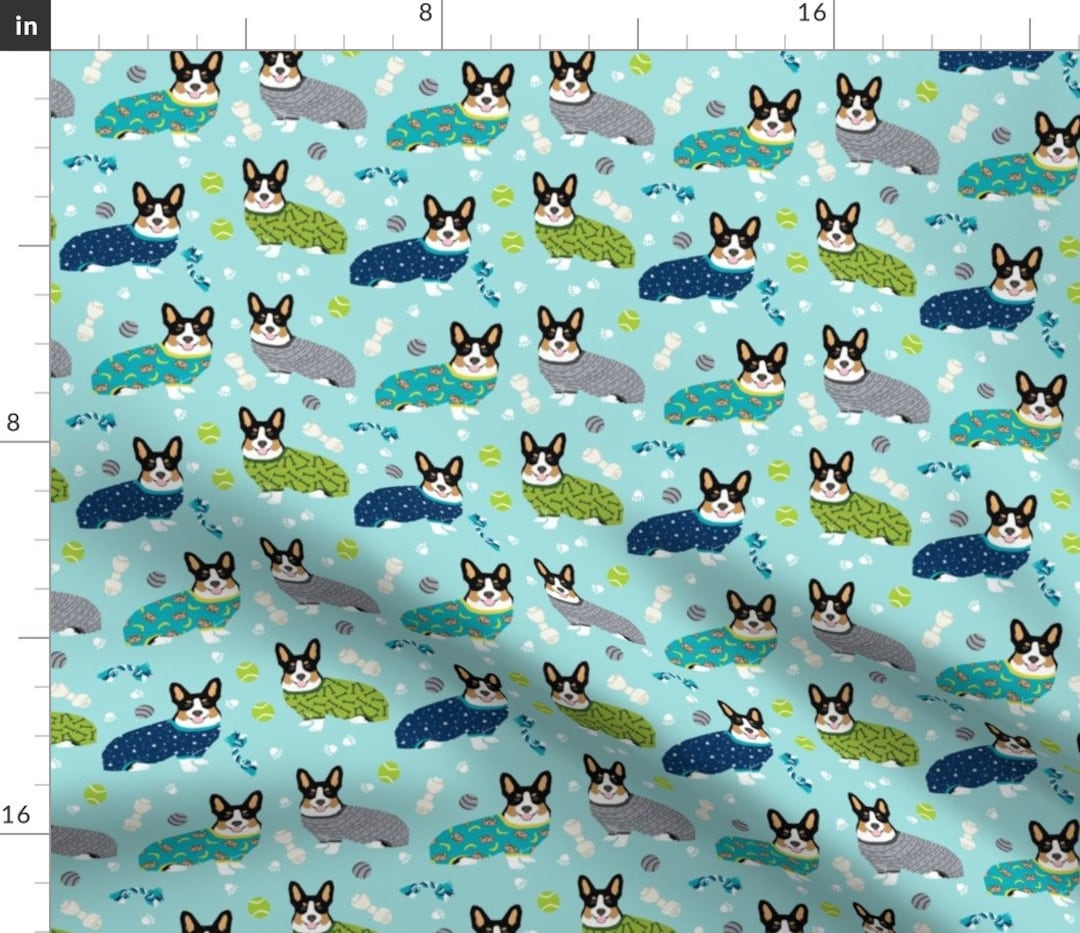 Corgi Fabric Welsh Corgis in Pjs Tricolored Cute Puppy Sweater Adorable ...