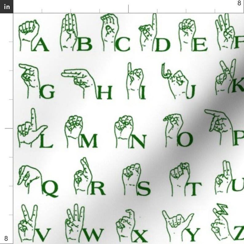 Green Alphabet Fabric - Sign Language Alphabet // Green by ...