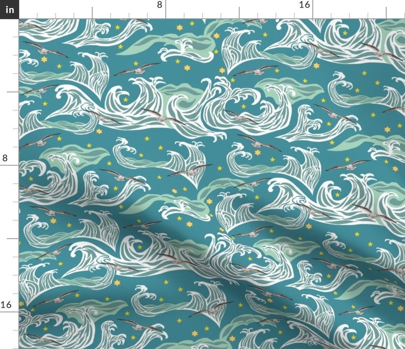 Ocean Waves Fabric Ocean Waves by Vinpauld Summer Ocean - Etsy
