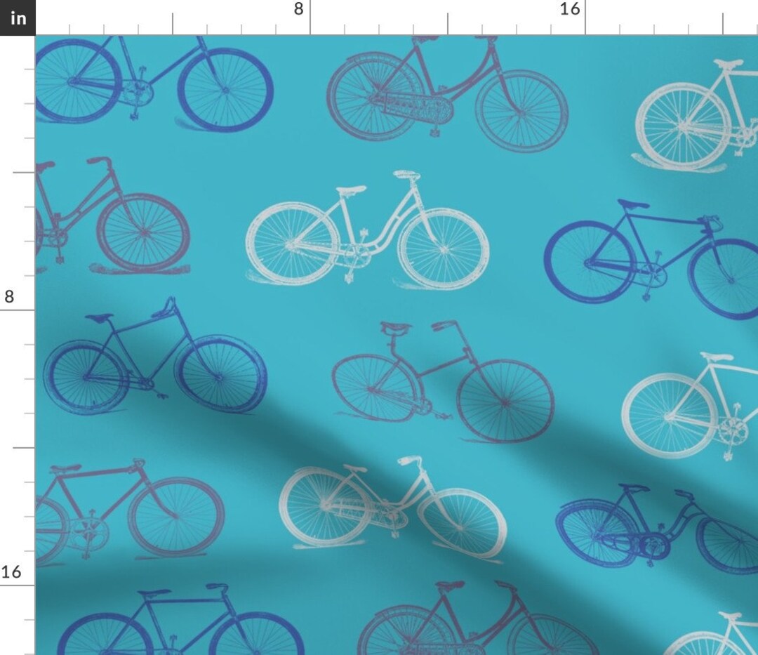 Bike Fabric Vintage Bright Blue Bicycles Fixed Speed Beach Cruiser ...