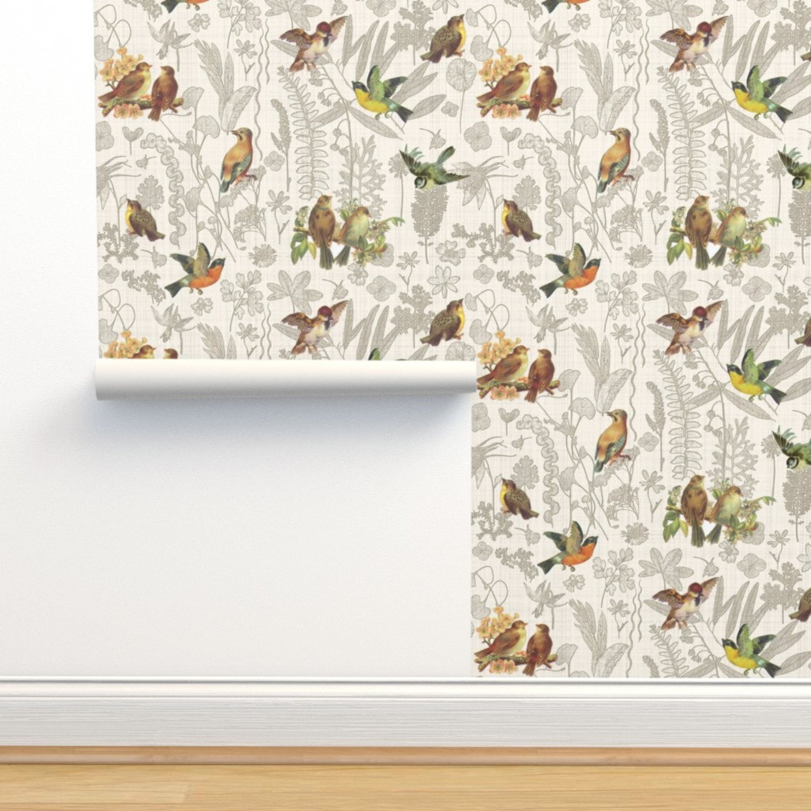 Bird Toile Wallpaper Birds off the Wall Toile Linen by - Etsy