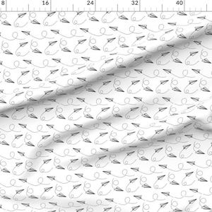 Paper Plane Fabric - Black Flying Paper Planes on White by ...