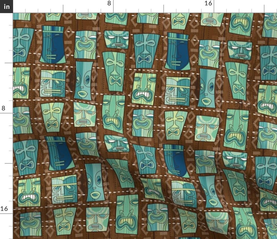 Lil Tikis Fabric Tiki Freaks by Cynthiafrenette Vintage 1950s Mod ...