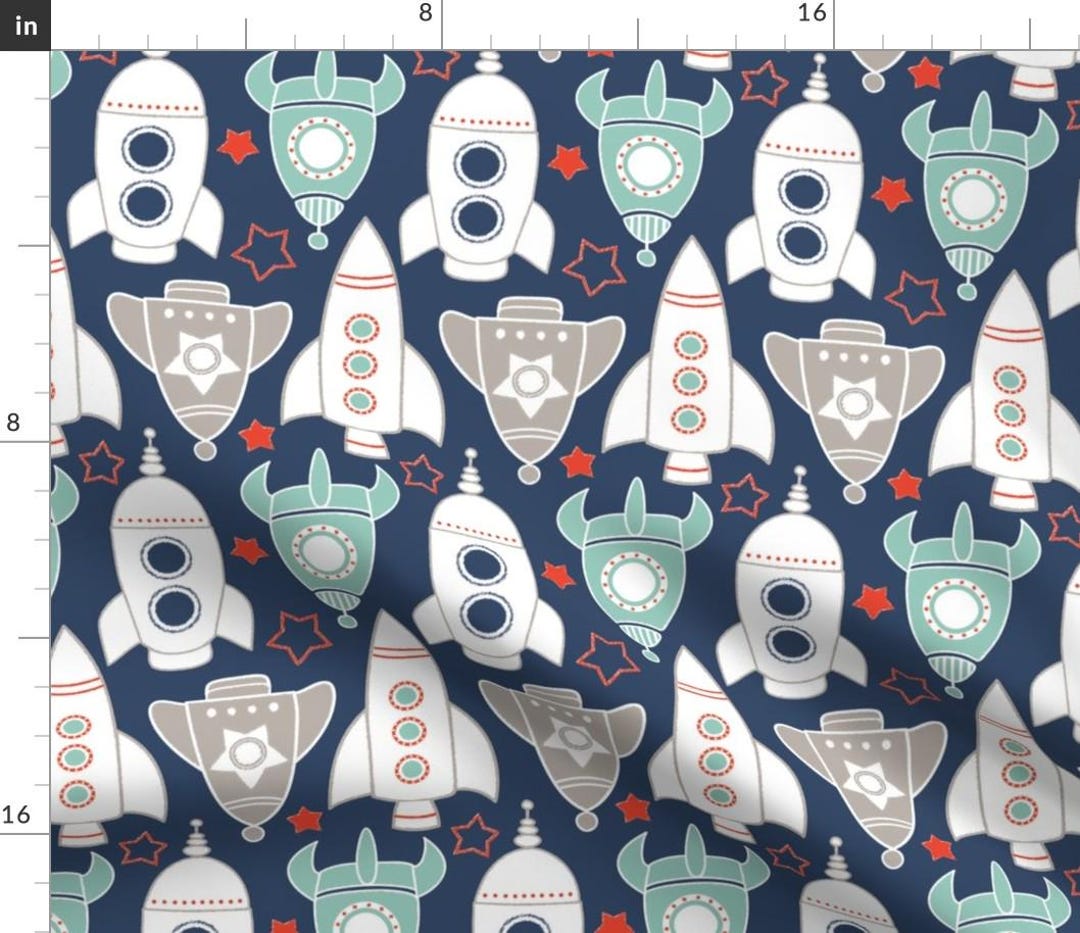Space Fabric Rocket Race in Navy by Sugarfresh Space Cotton Fabric by ...