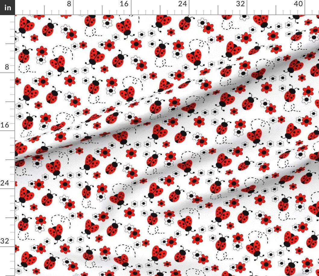 Ladybug Fabric Red Ladybug Floral by Decamp Studios Cute | Etsy