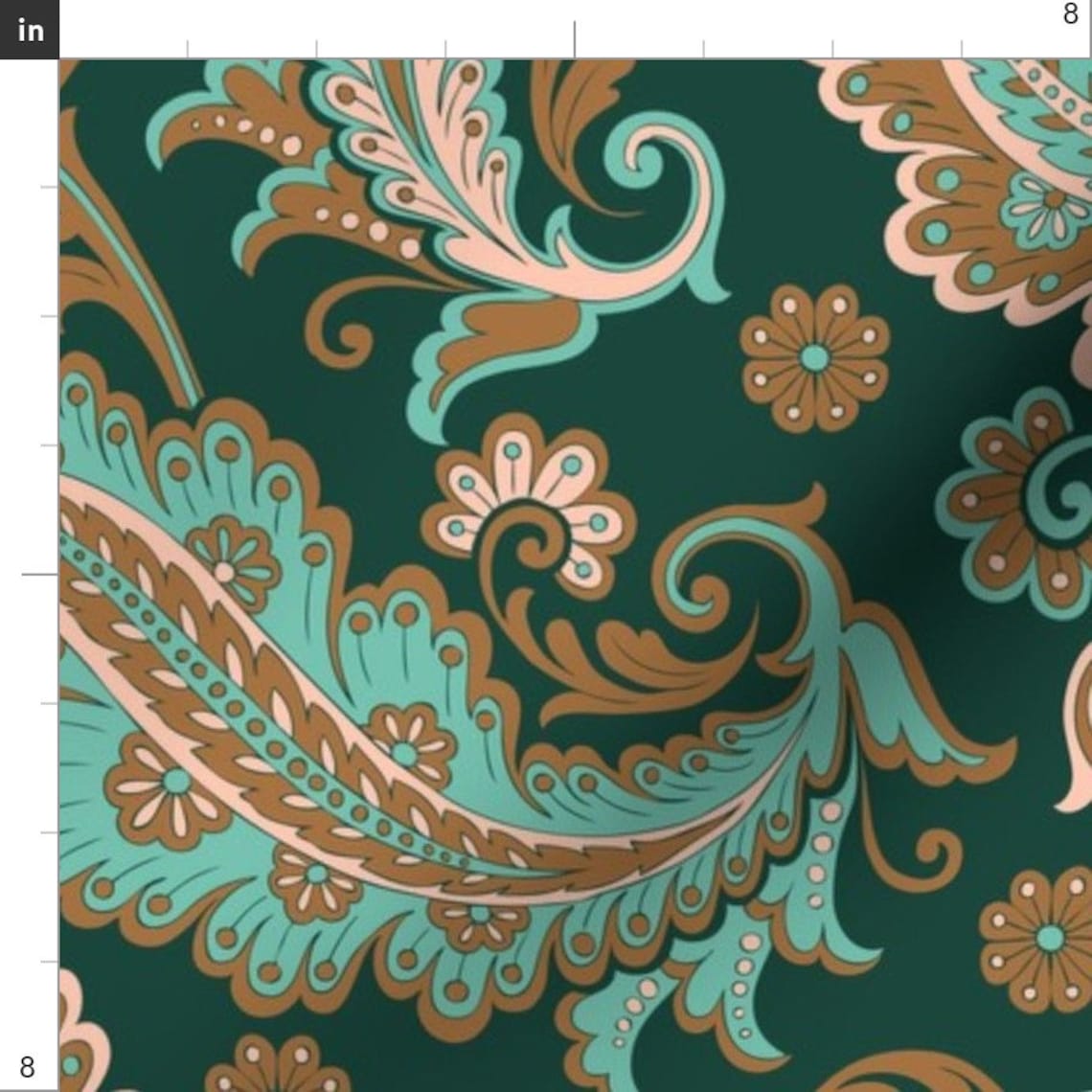 Green Paisley Illustration Fabric Paisley Pattern by - Etsy