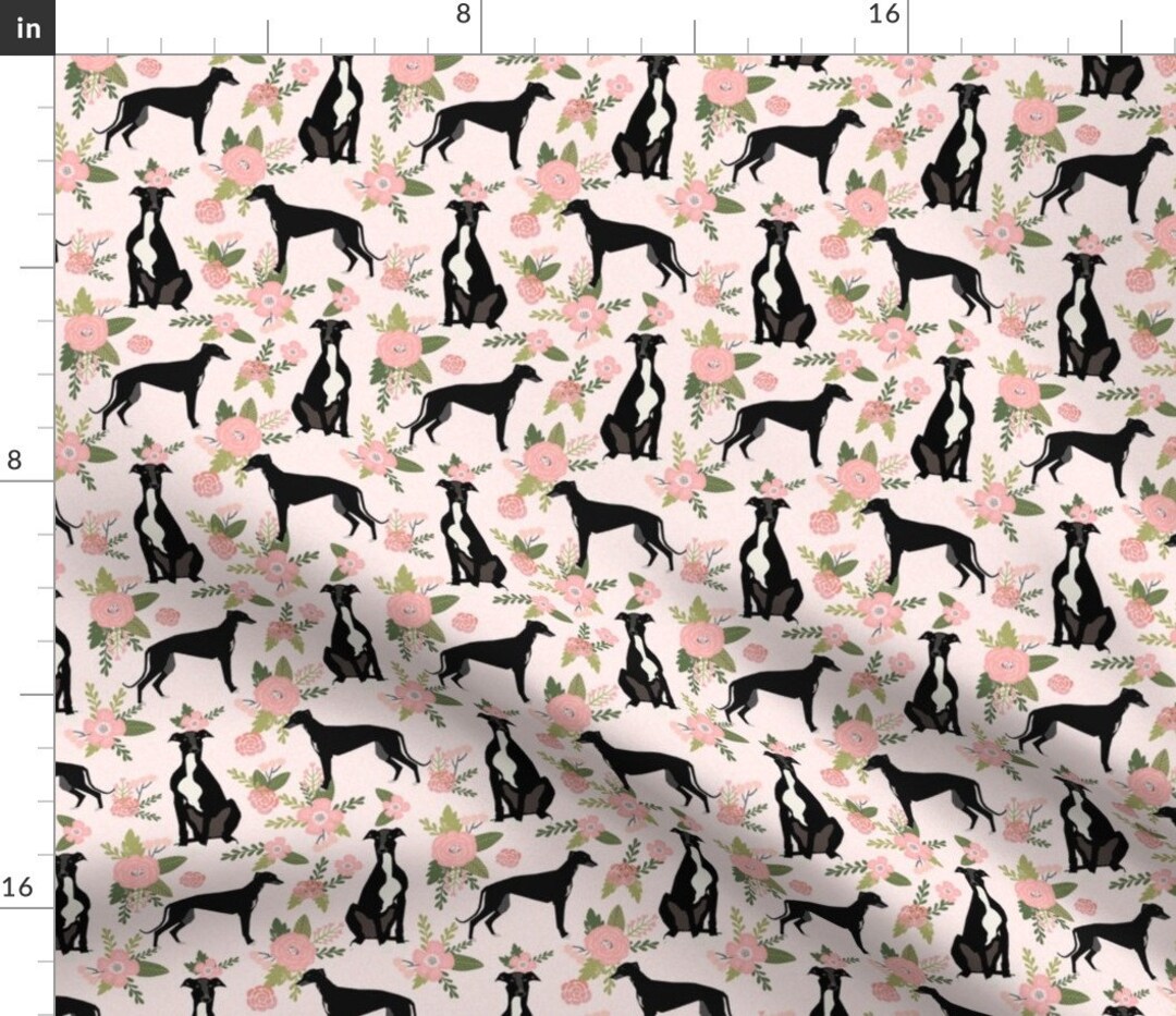 Greyhound Fabric Greyhound Black Pet Quilt Floral Coordinate Nursery by ...