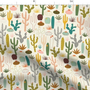 Mod Cactus Fabric Mod Desert Garden by Katerhees Beige - Etsy