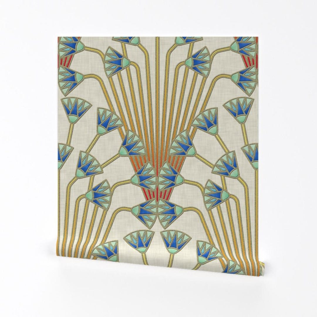 Art Deco Removable Peel and Stick Wallpaper - Egyptian Flower Papyrus ...
