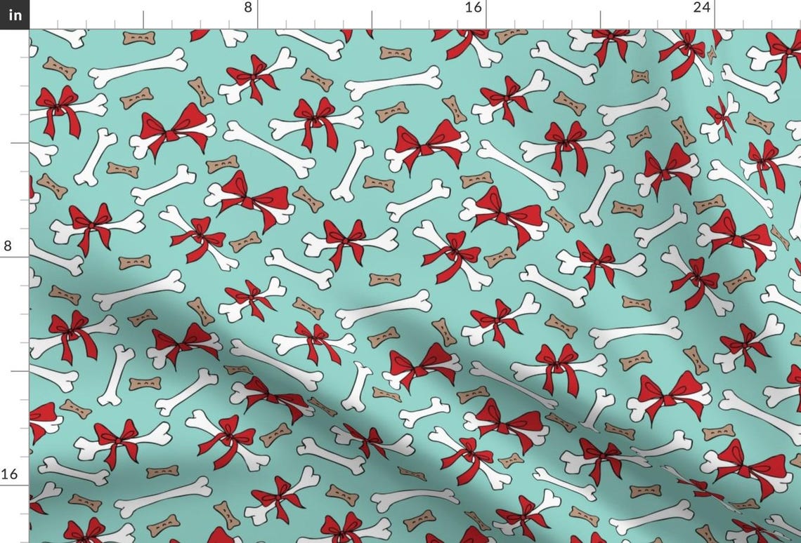 Dog Bones Fabric - Dogs Bone Turquoise Red by Fernlesliestudio ...