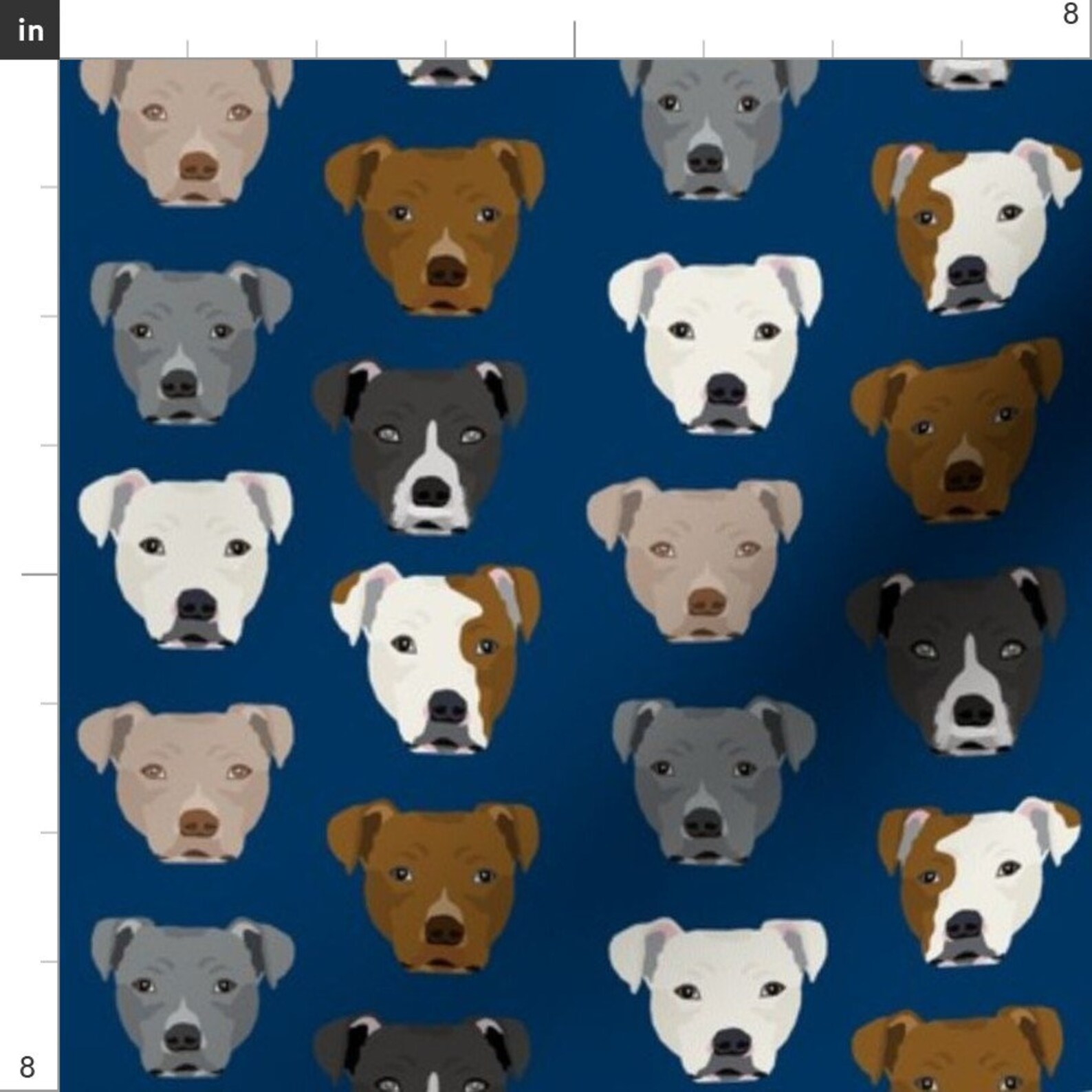 Pitbull Fabric Pitbull Heads Terrier Dog Fabrics Navy by - Etsy