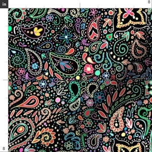 Rainbow Abstract Paisley Fabric Blacklight Chalkboard Paisley by ...