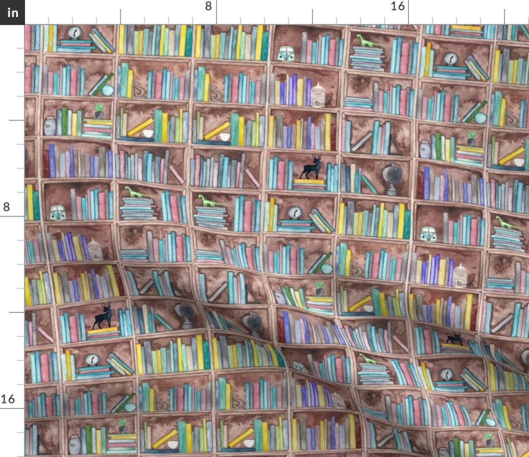 Library Books Fabric Watercolour Bookshelf by Elena O'neill ...