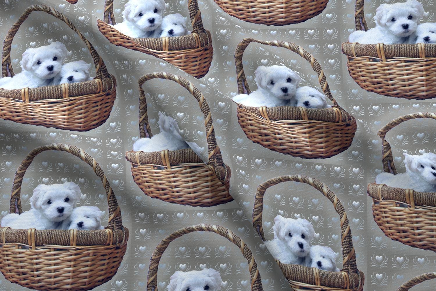 Maltese Pups in Baskets Fabric Maltese In Basket By Dogdaze | Etsy