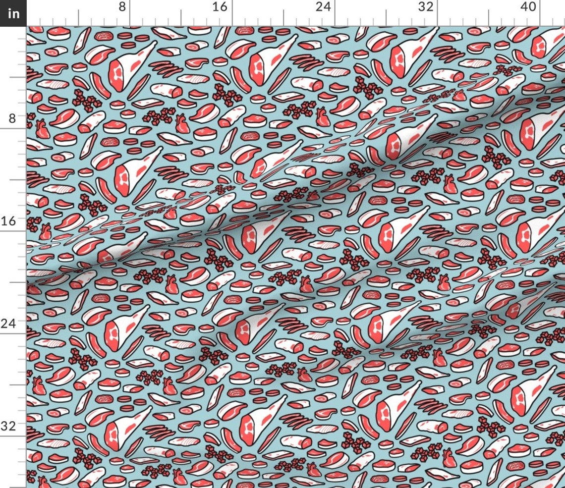 Butcher Fabric All Meat Blue by Thirdhalfstudios Meat - Etsy